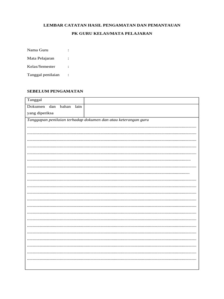 Lembar Observasi Guru Kelas | PDF