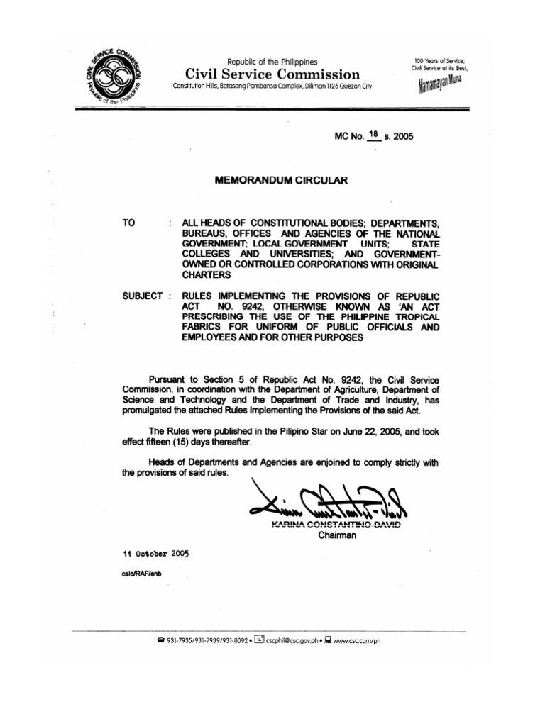 CSC - 2005, MC No. 18, s. 2005 - Rules Implementing the Provisions of ...