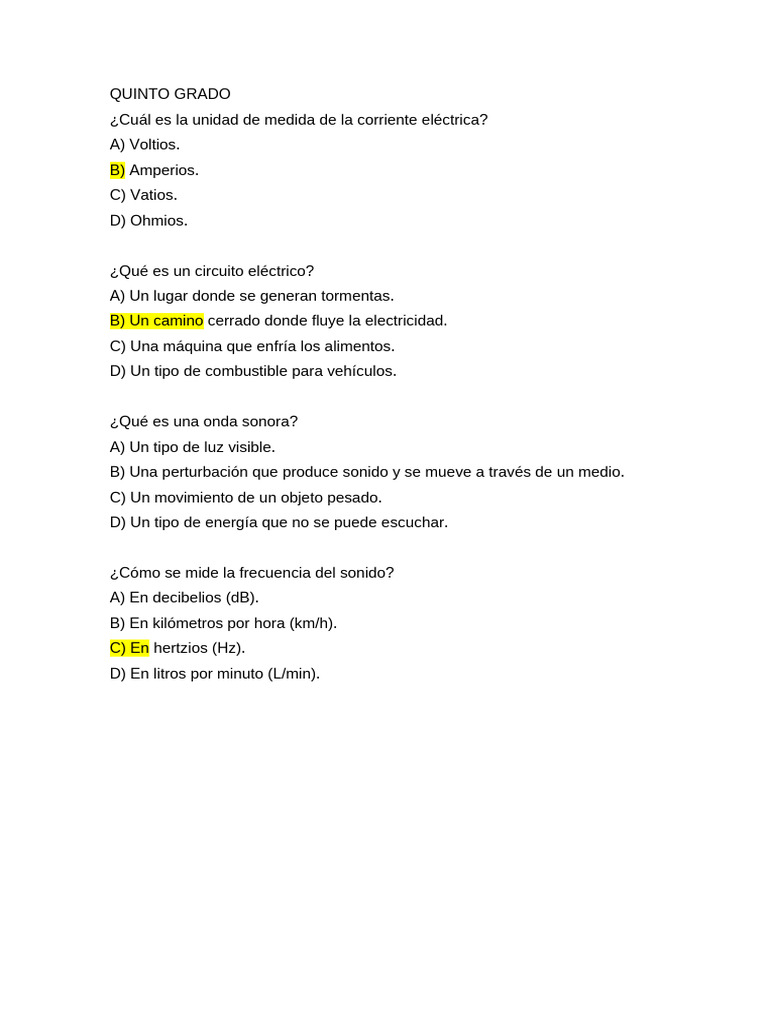 Banco de Preguntas Quinto Grado | PDF