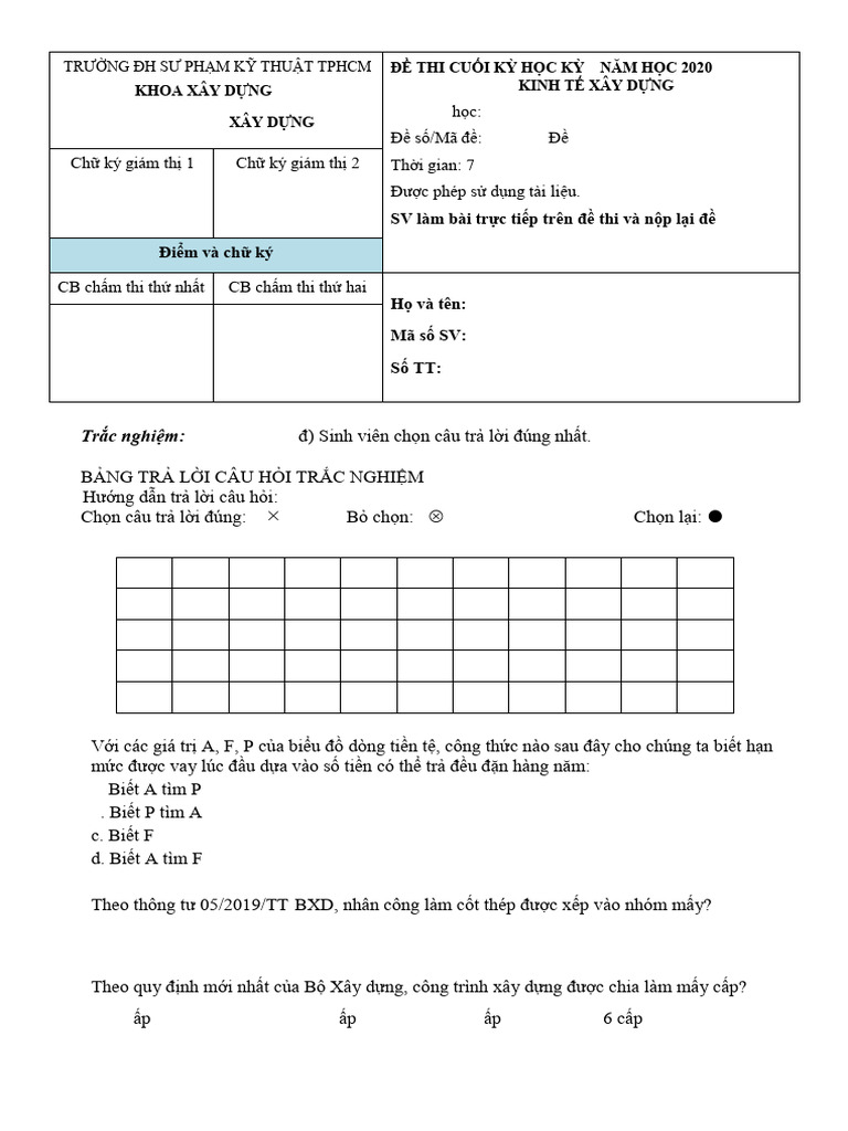 Đề 1 - 2020-2021 - kì1 - KTXD | PDF