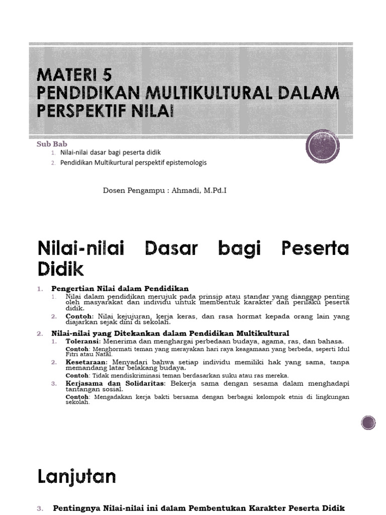 Materi 5 PENDIDIKAN MULTIKULTURAL DALAM PERSPEKTIF NILAI | PDF