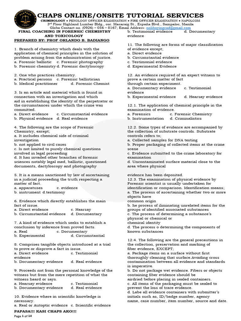 Forensic Chemistry and Toxicology FC Sir Badiango | PDF | Blood | Forensic Science