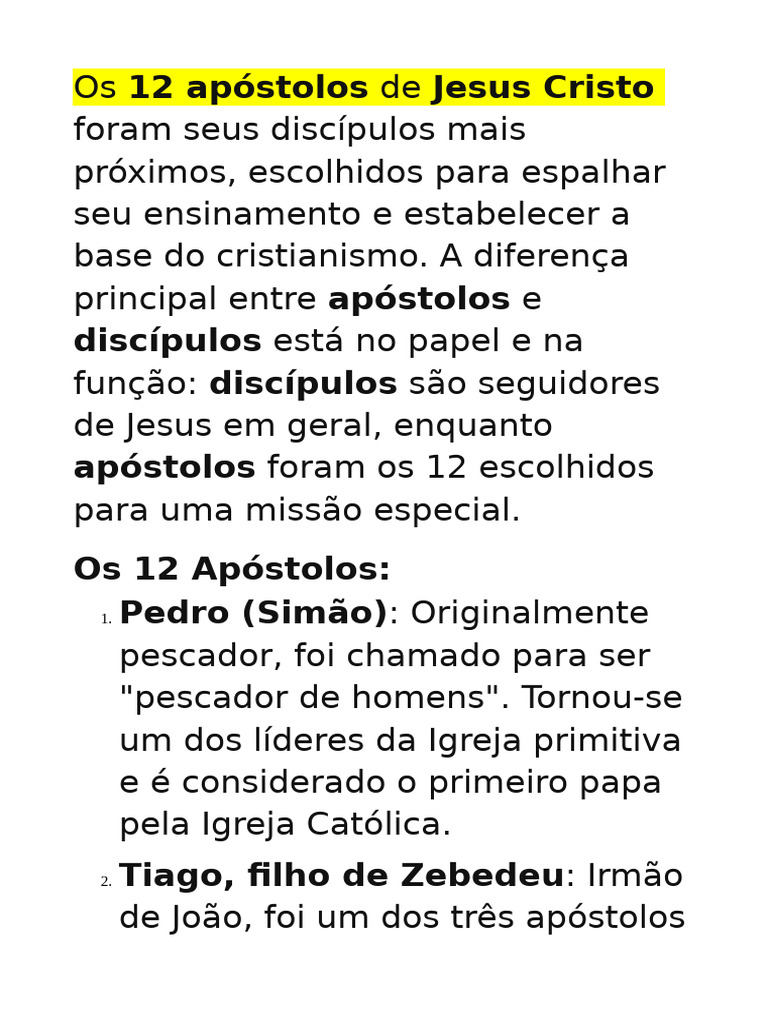 Os 12 Apóstolos de Jesus Cristo | PDF | João, o Apóstolo | Jesus