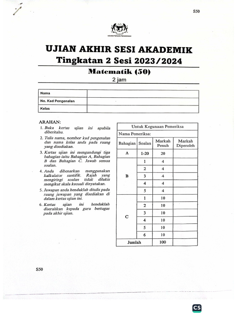 UASA TINGKATAN 2 2023 | PDF