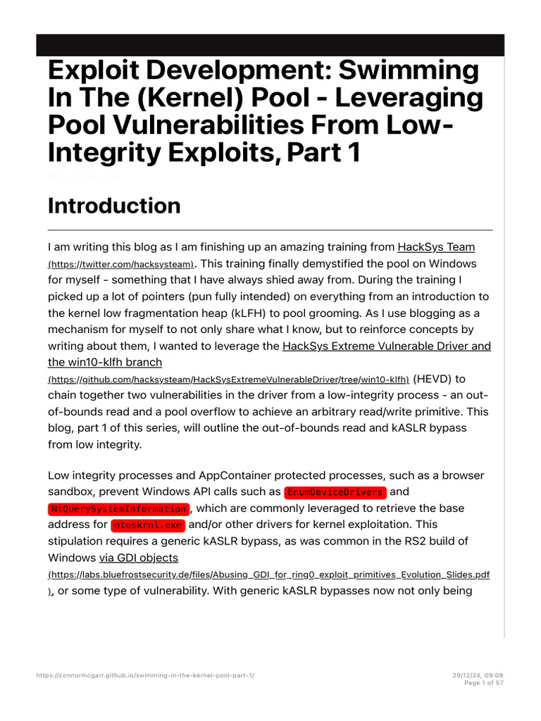 Exploiting Windows Pool Vulnerabilities | PDF | Parameter (Computer Programming) | Pointer ...