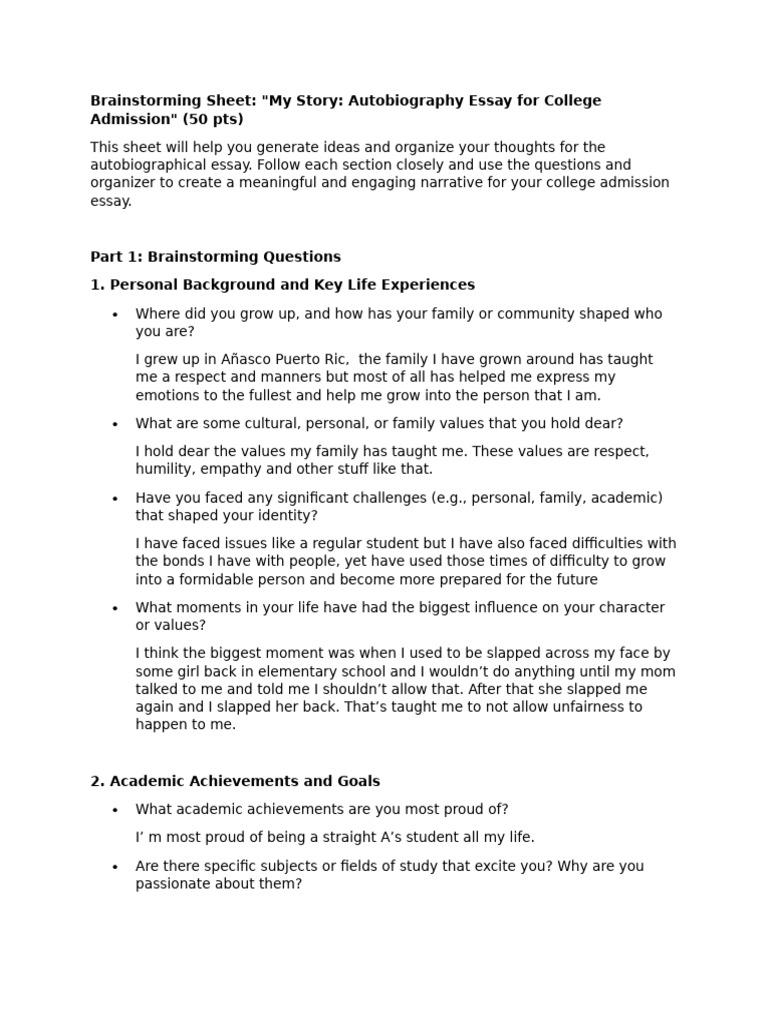 College Admission Essay Brainstorming Copy | PDF | Creativity ...