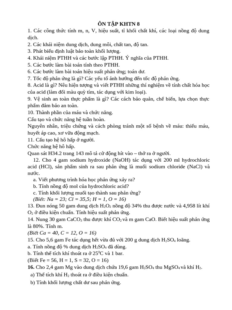 ÔN TẬP CUỐI KÌ KHTN 8 VÀ GDĐP | PDF