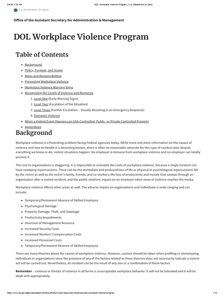 feb 8 resources DOL Workplace Violence Program _ U.S. Department of ...
