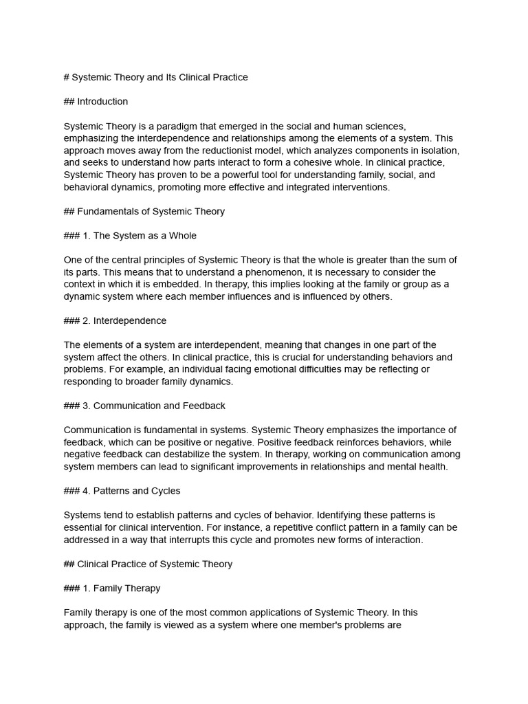 # Systemic Theory and Its Clinical Practice | PDF | System | Psychotherapy