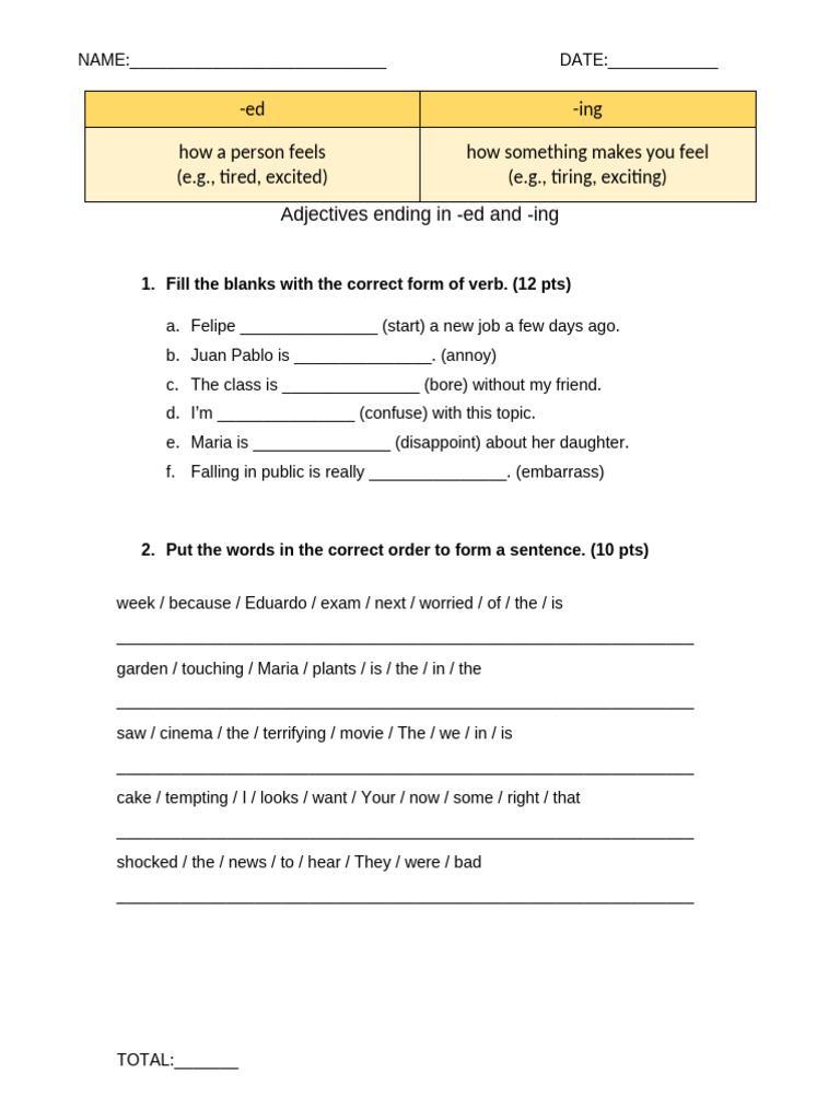 Adjectives ending in -ed and -ing | PDF