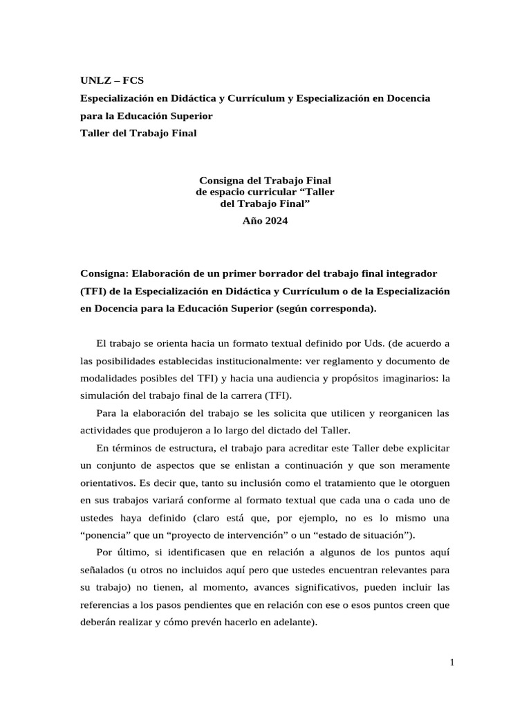 2024_Consigna del Trabajo Final del Seminario | PDF | Plan de estudios