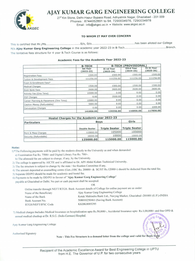 B. Tech. - Academc Fee | PDF