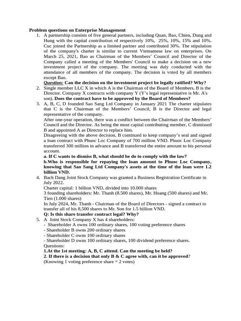Problem Questions On Enterprise Management | PDF | Preferred Stock | Stocks