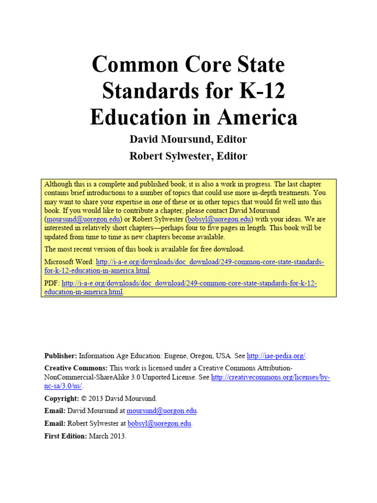 Grade NA, Common Core State Standards for K–12 Education In America | PDF