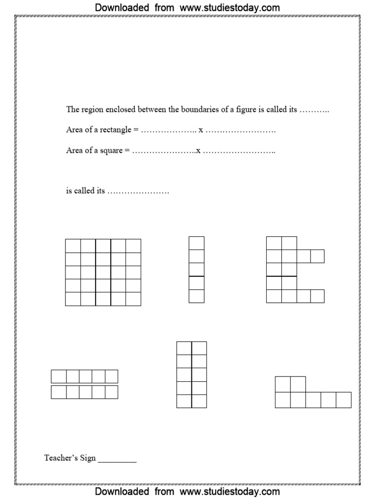 Area and Boundary Worksheet for Class 5 | PDF