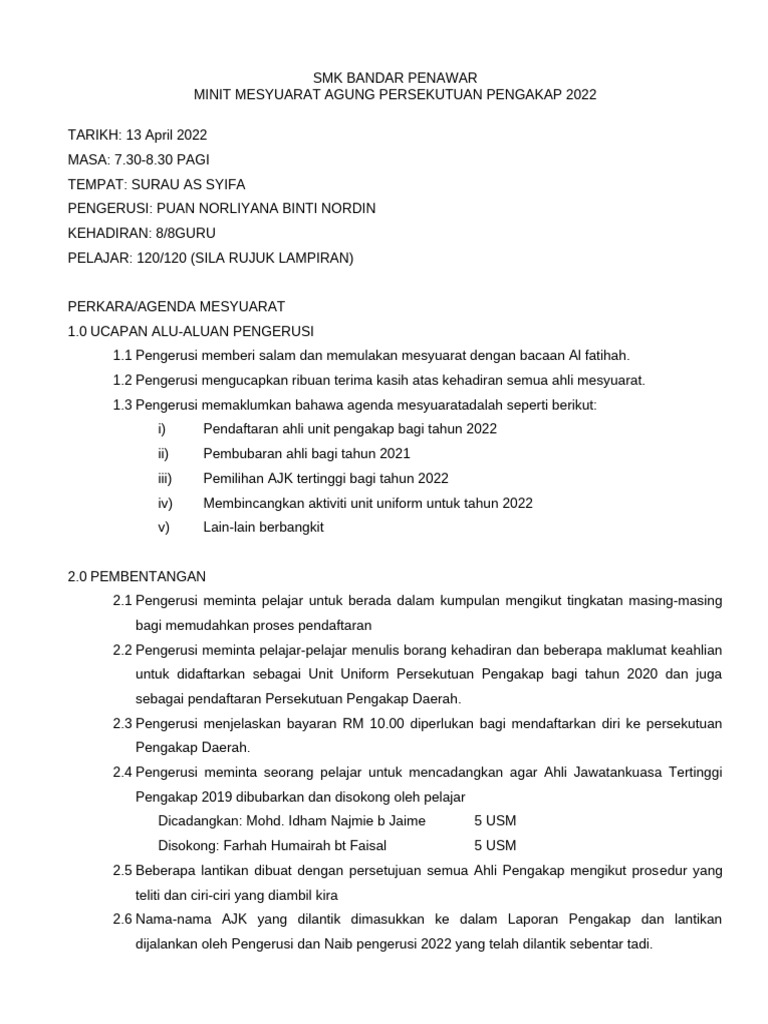 Minit Mesyuarat Pengakap 2022 | PDF