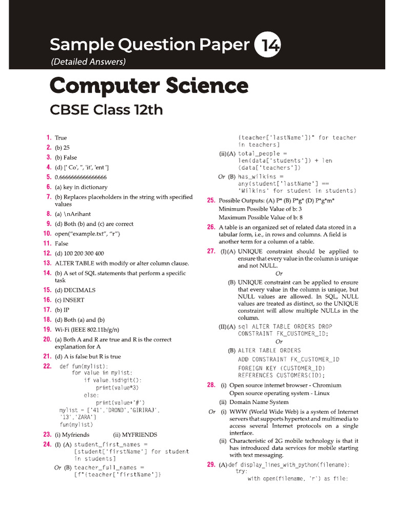 Sample Paper 14 | PDF