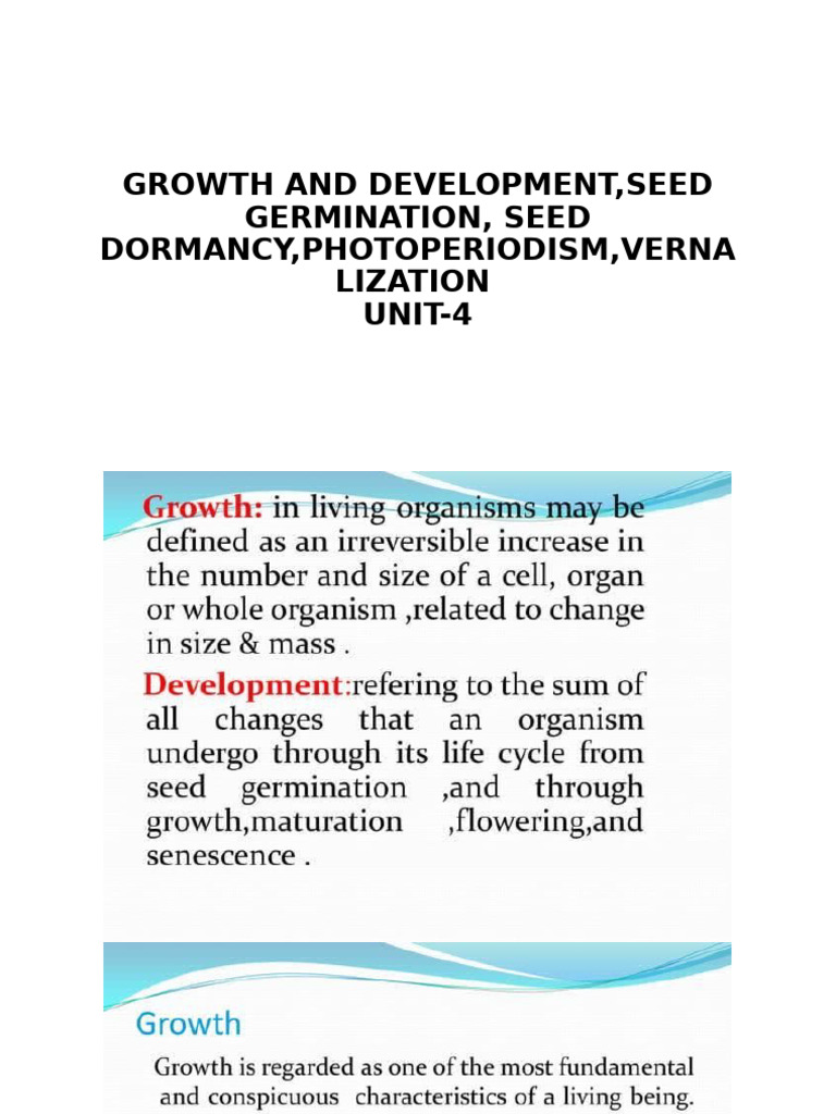 Growth and Development, Seed Germination, Seed | PDF | Germination | Seed