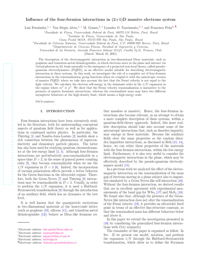 Influence of The Four-Fermion Interactions in (2+1) D Massive Electrons System | PDF | Quantum ...