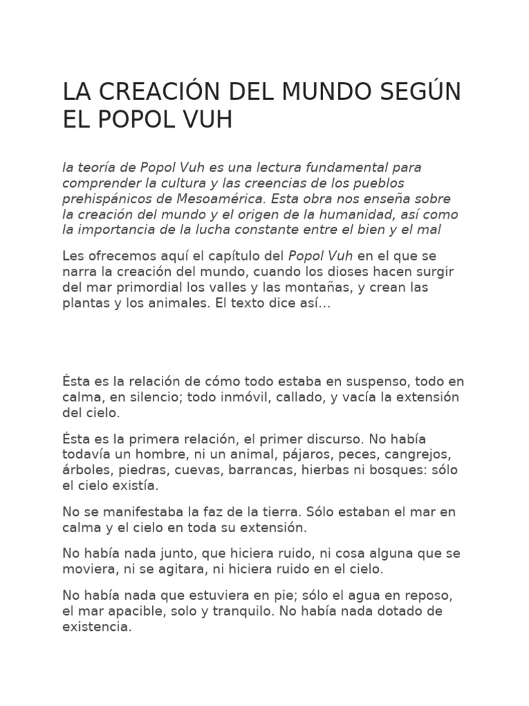 La Creación Del Mundo Según El Popol Vuh | PDF | Mitología nórdica ...