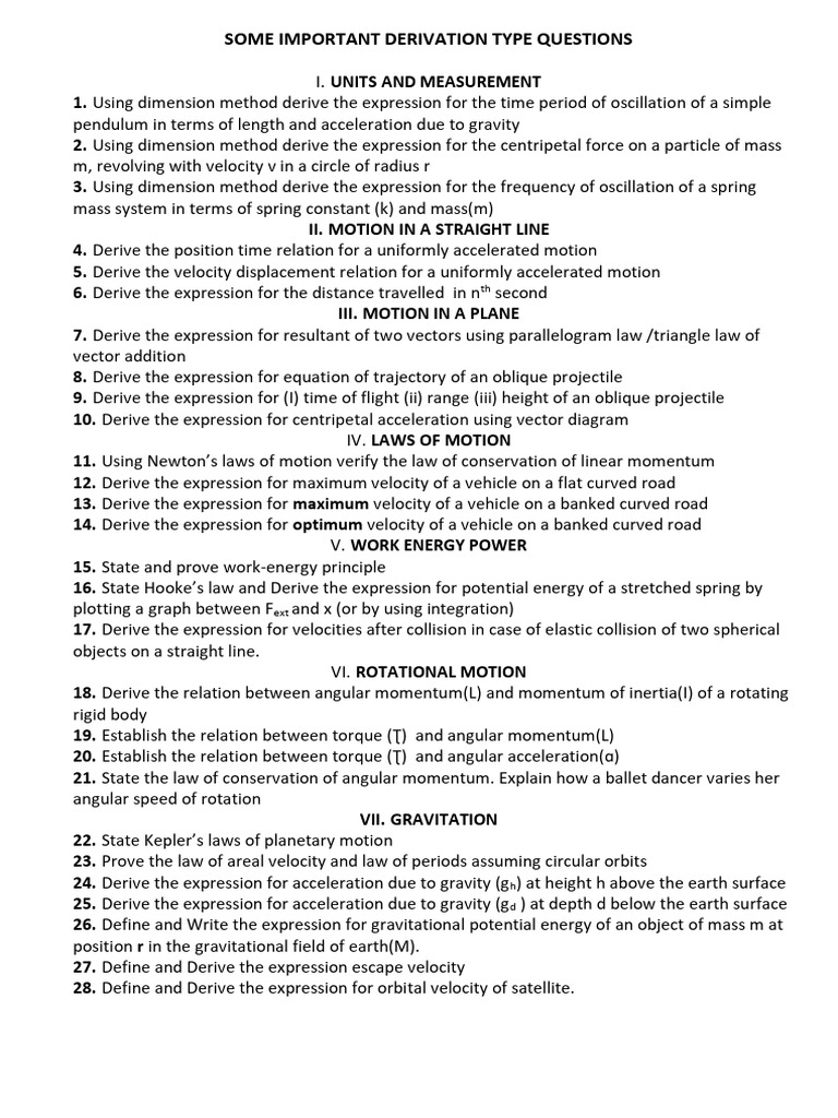 important derivations | PDF | Acceleration | Angular Momentum