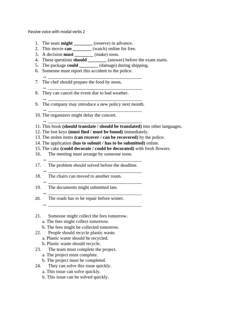 Passive Voice Exercises with Modals | PDF