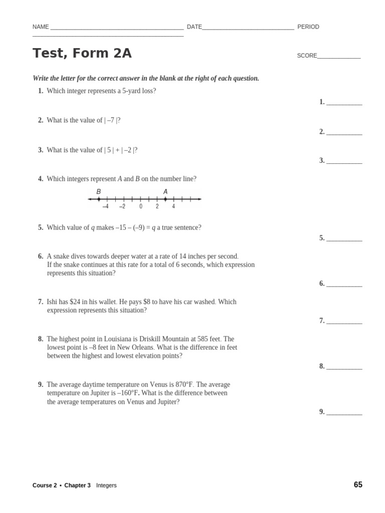 Test_2A_Integers | PDF