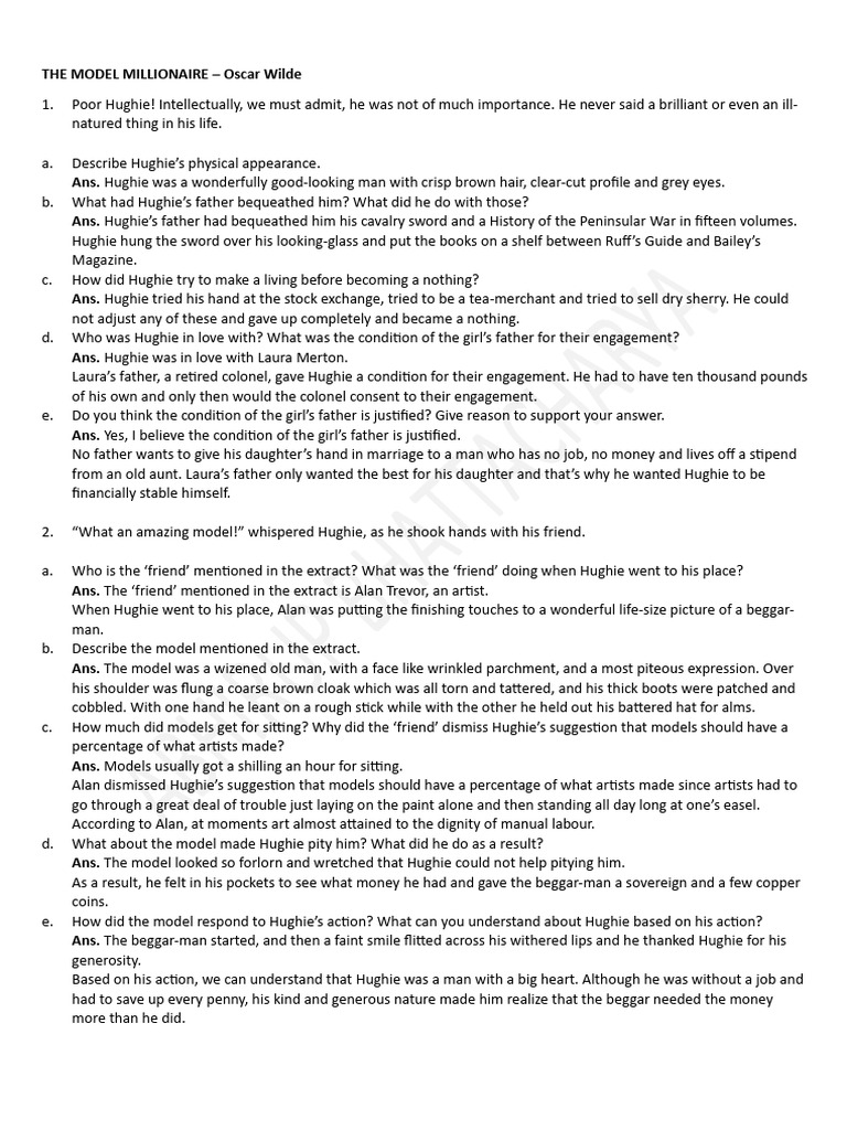 Model Millionaire Q&A for Students | PDF