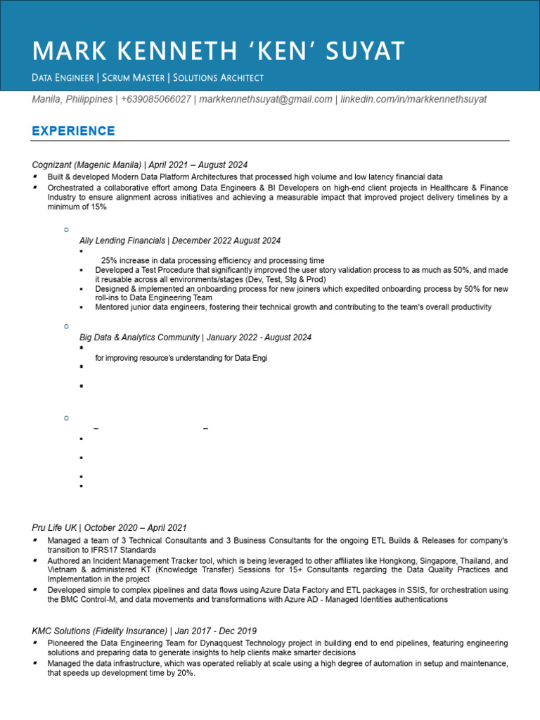 Ken Suyat CV 9.15.2024 | PDF | Microsoft Azure | Data Warehouse
