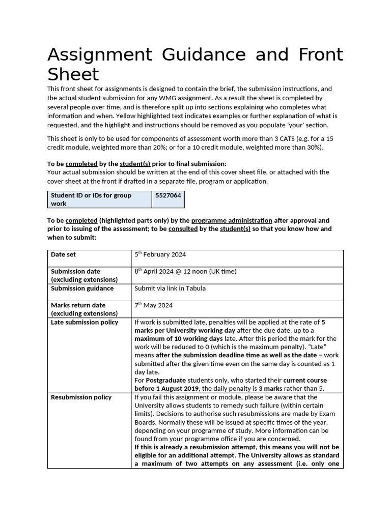 SPA15 WM999-15Assignment Guidance and Front Sheet PGT - 2023 - Final ...