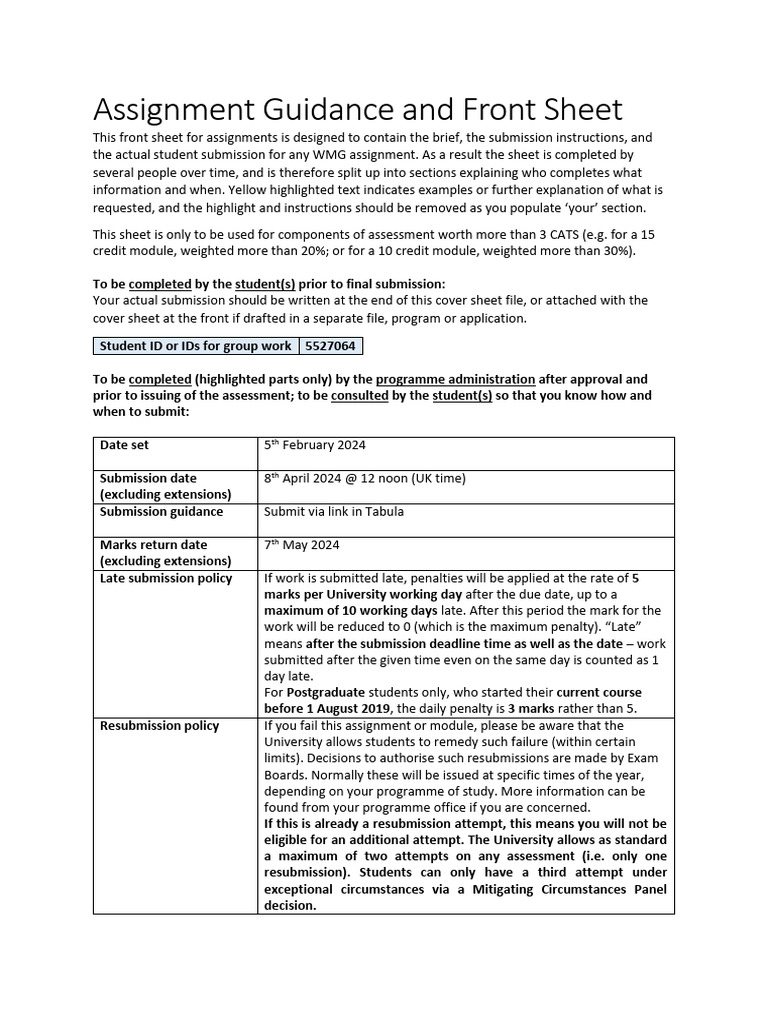 SPA15 WM999-15Assignment Guidance and Front Sheet PGT - 2023 - Final (1 ...