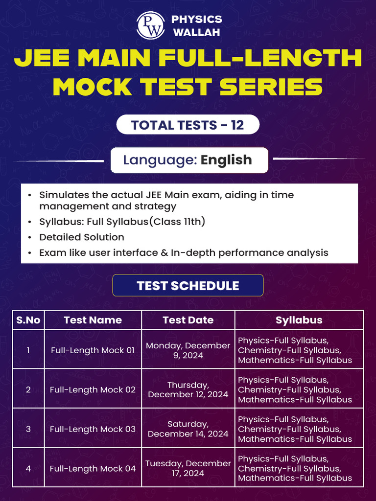 JEE Main 12 Mock Tests Series 2024 | PDF