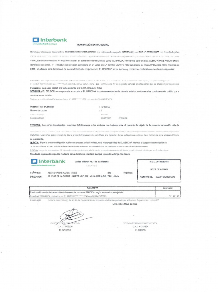 Nota de Abono - Acero Varas Aaron Erick - Dni72406536 - cj0047173679 | PDF