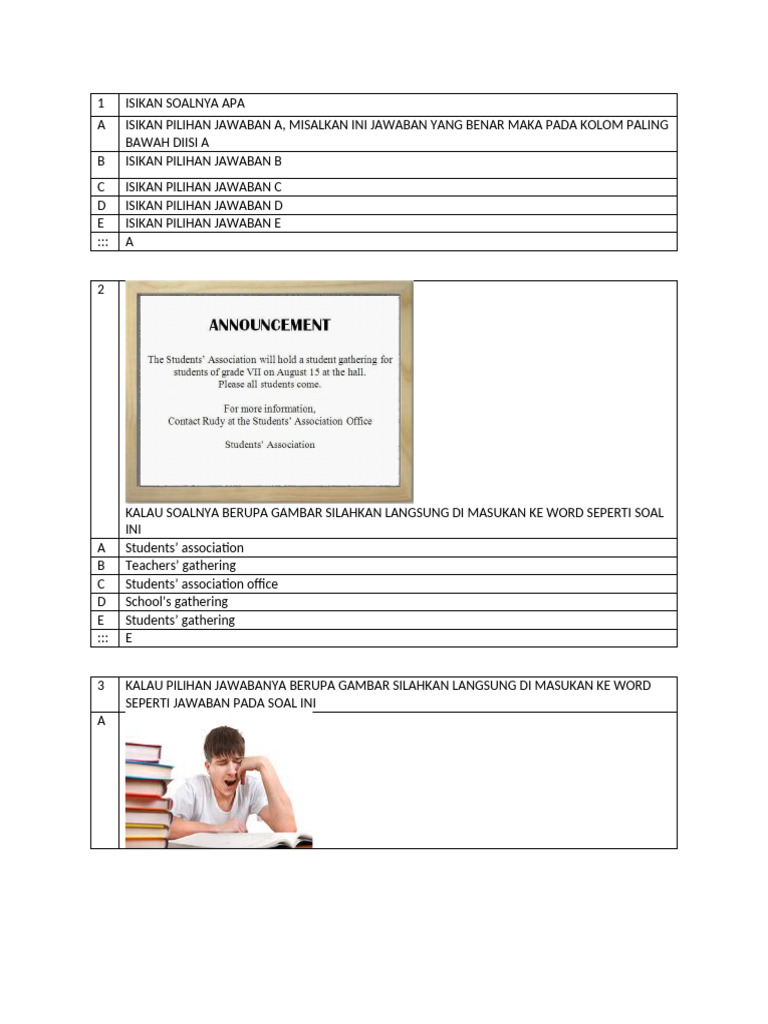 Format Soal PTS Ganjil 2023-2024 | PDF