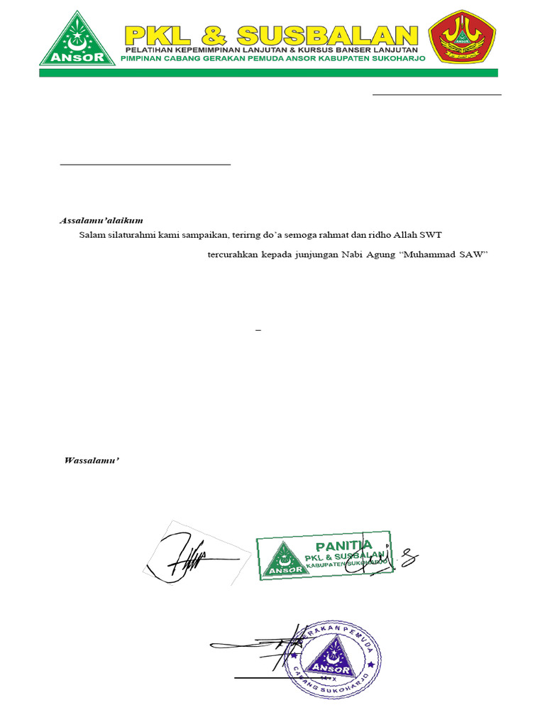 Surat Undangan Screening Peserta PKL Dan Susbalan Sukoharjo 2024 | PDF