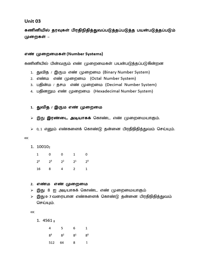 Grade 10 - Unit 03 (Data Representation in Computer) (Tude 01) | PDF