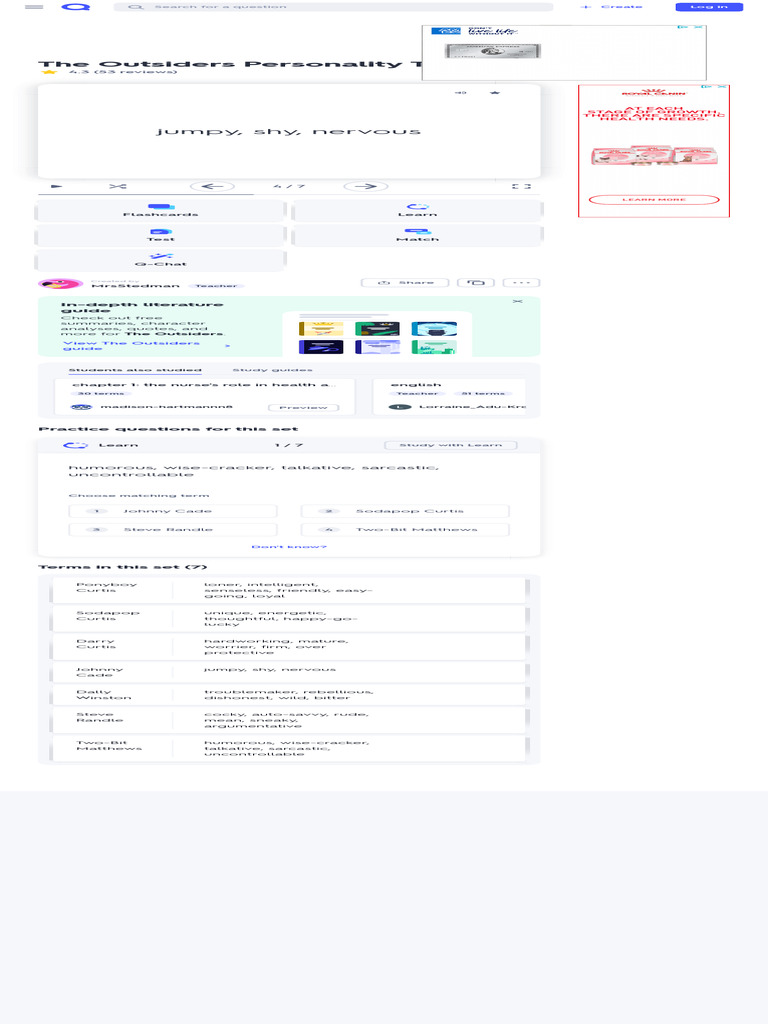 The Outsiders Personality Traits Flashcards Quizlet 2 | PDF ...