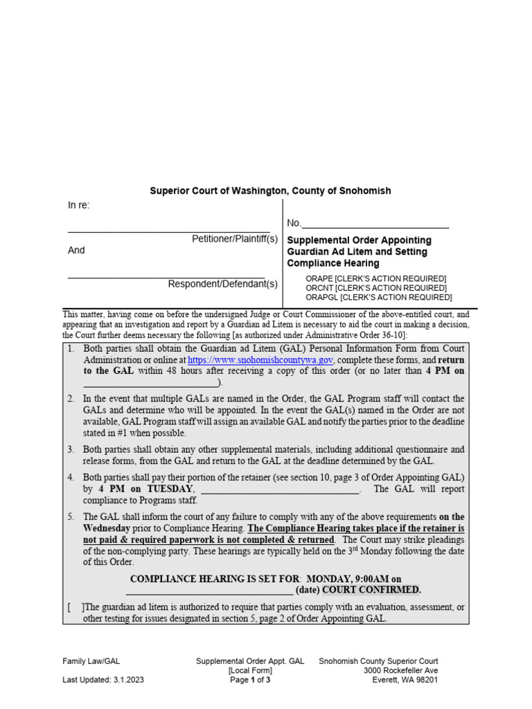 Snohomish GAL Appointment Order | PDF | Legal Guardian | Alternative ...
