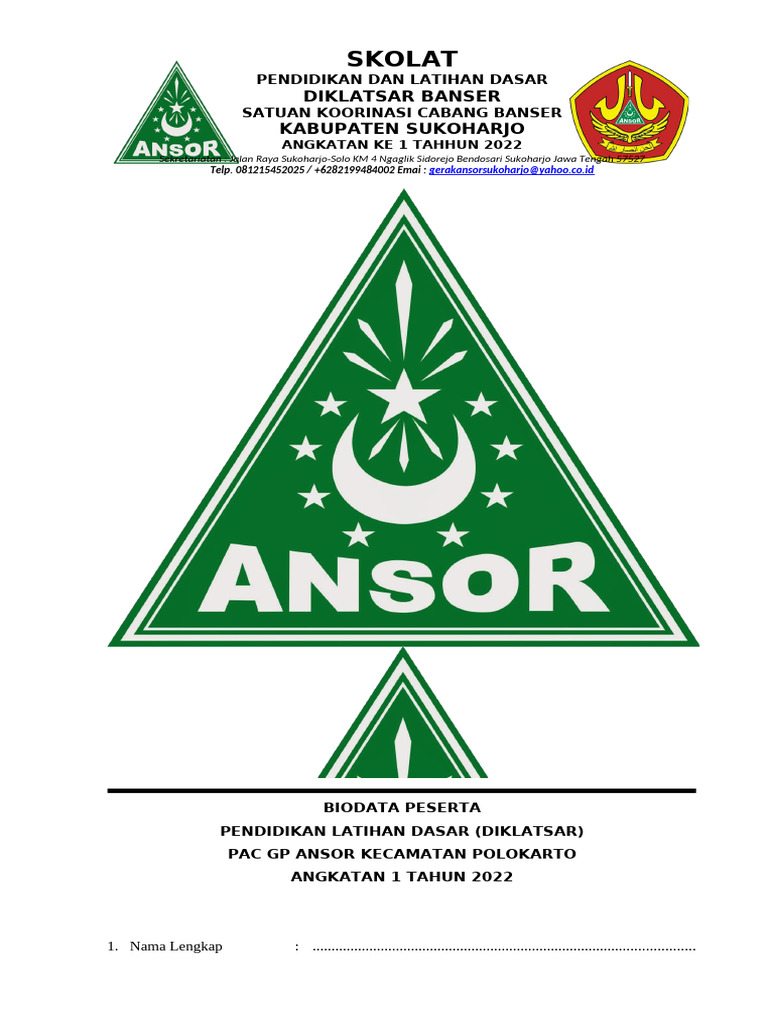 Biodata Peserta DIKLATSAR SKH | PDF