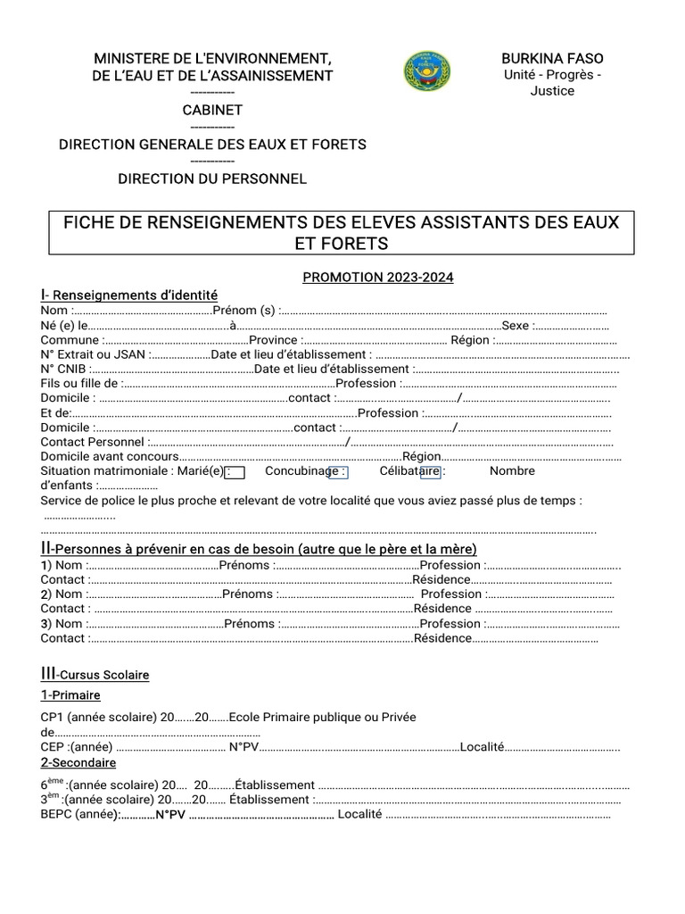 Fiches de Renseignements Et Identifications - Enquête de Moralité - E&F | PDF