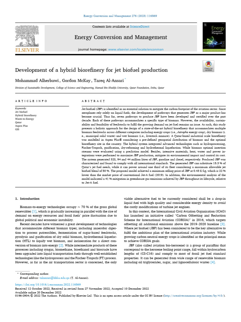 Development of A Hybrid Biorefinery For Jet Biofuel Production | PDF ...