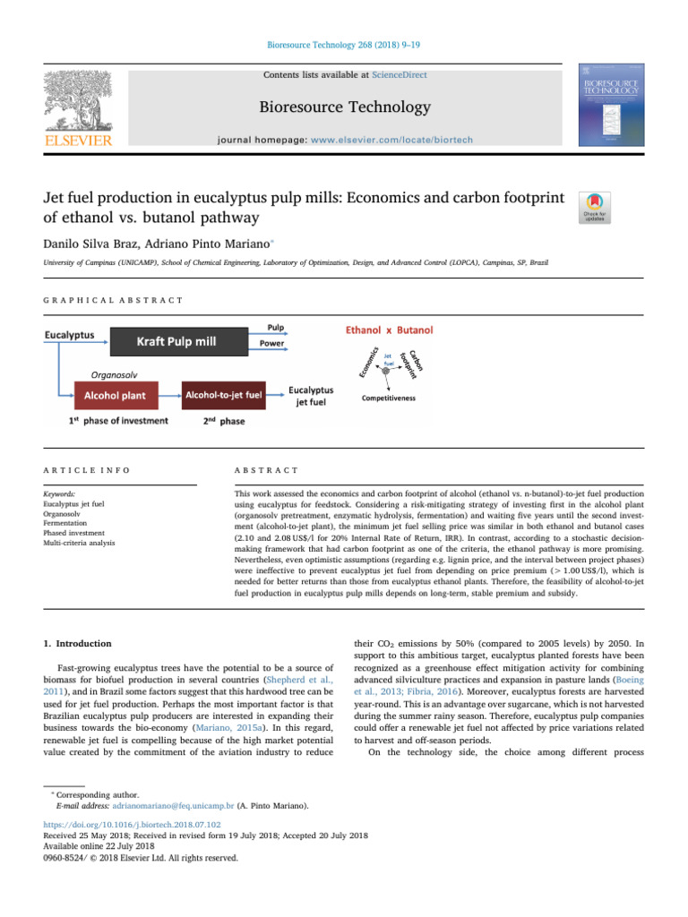 Jet Fuel Production in Eucalyptus Pulp Mills Economics and Carbon ...