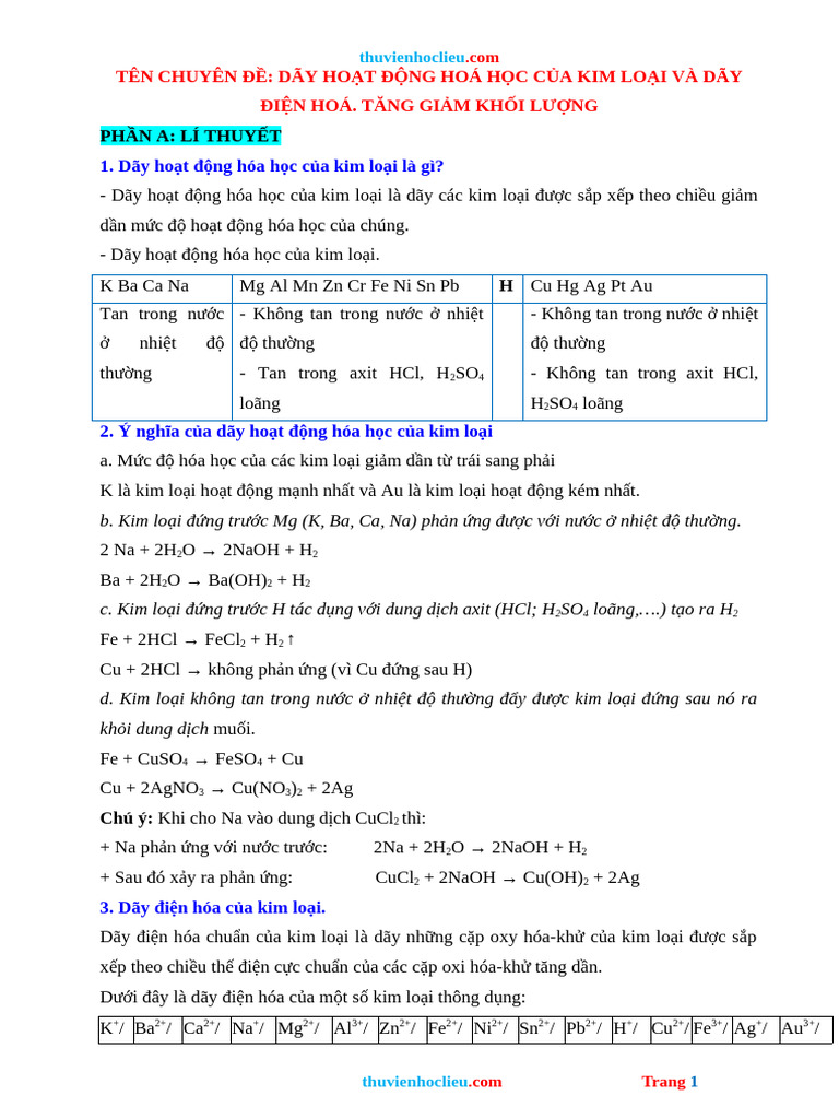 Chuyen de 4 Day Hoat Dong Hoa Hoc Cua Kim Loai Va Day Dien Hoa | PDF