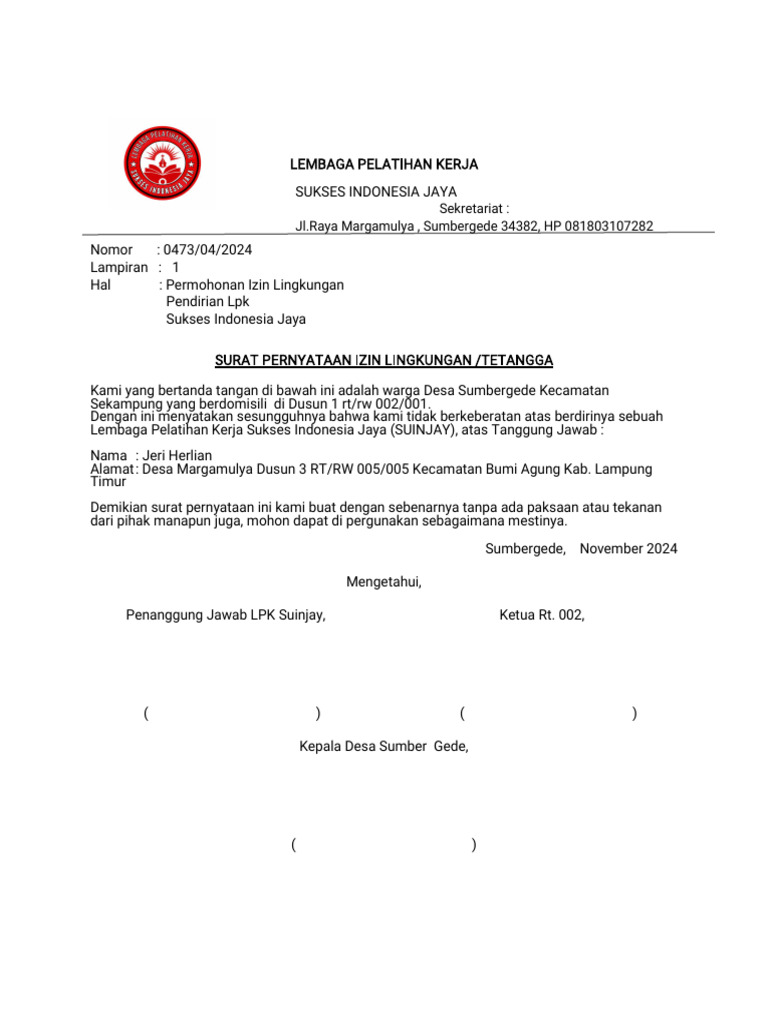 SURAT IZIN LINGKUNGAN Revisi2 | PDF