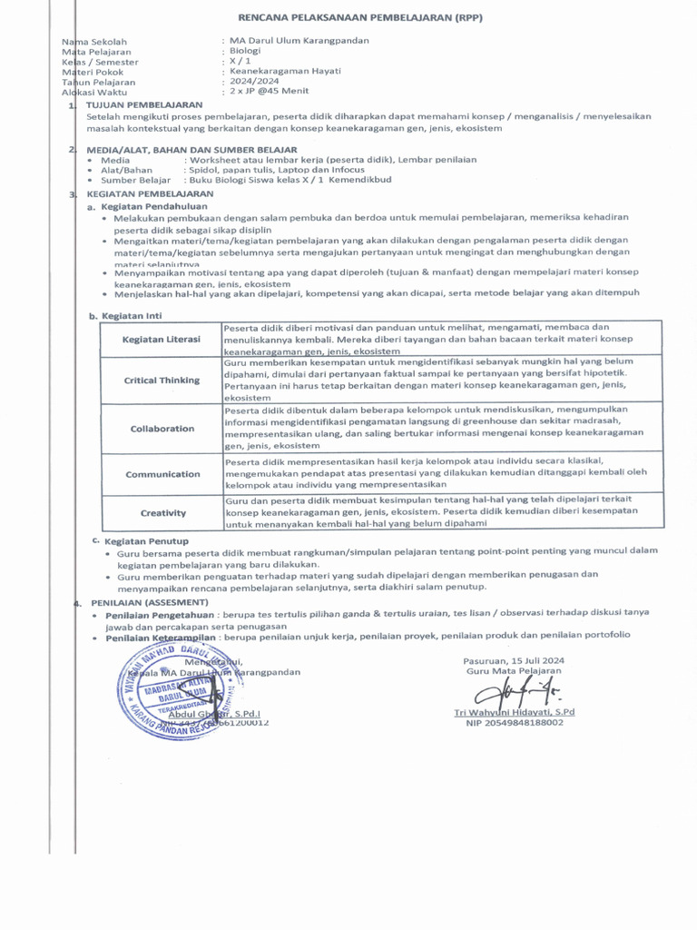 RPP Keanekaragaman Hayati | PDF