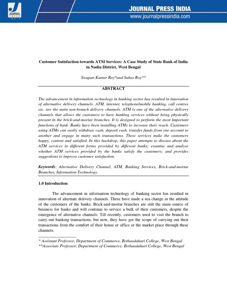 Customer Satisfaction Towards ATM Servic | PDF | Automated Teller Machine | Debit Card