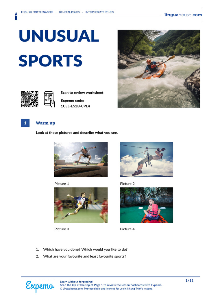Unusual Sports for Teenagers: B1-B2 Guide | PDF | Noun | Verb