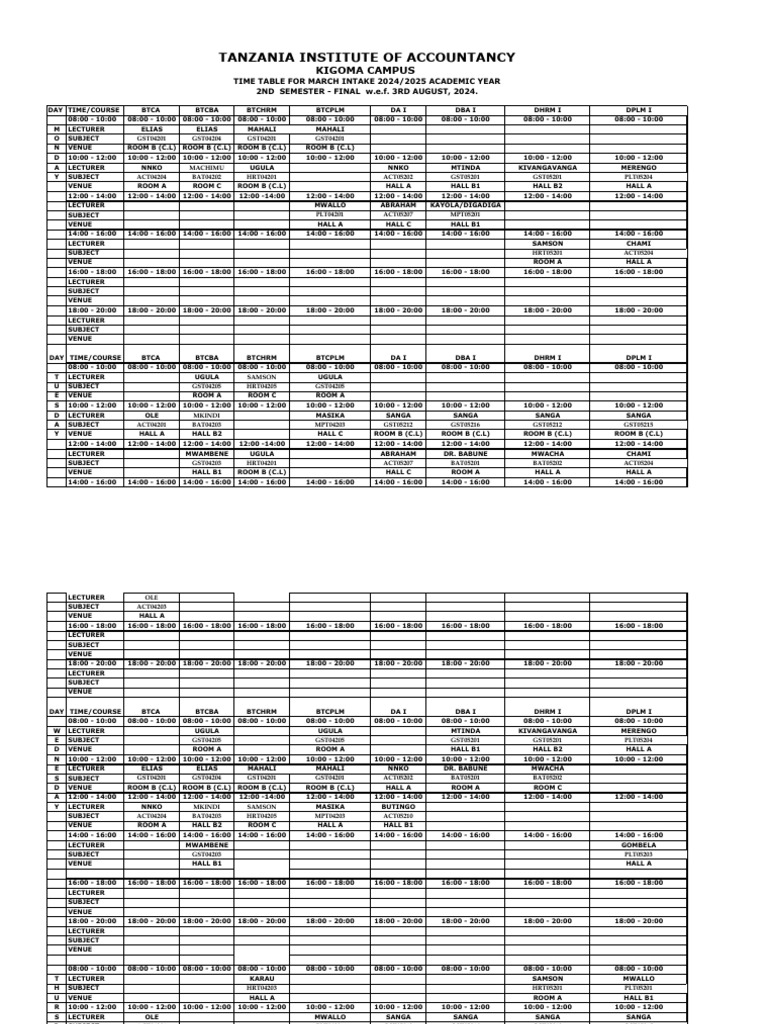Time Table-March Intake Semester Ii - 240804 - 220359 | PDF | Economies ...