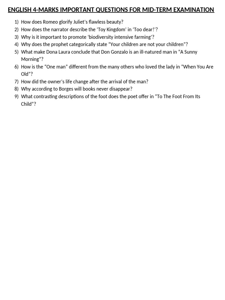 English IMP Que | PDF