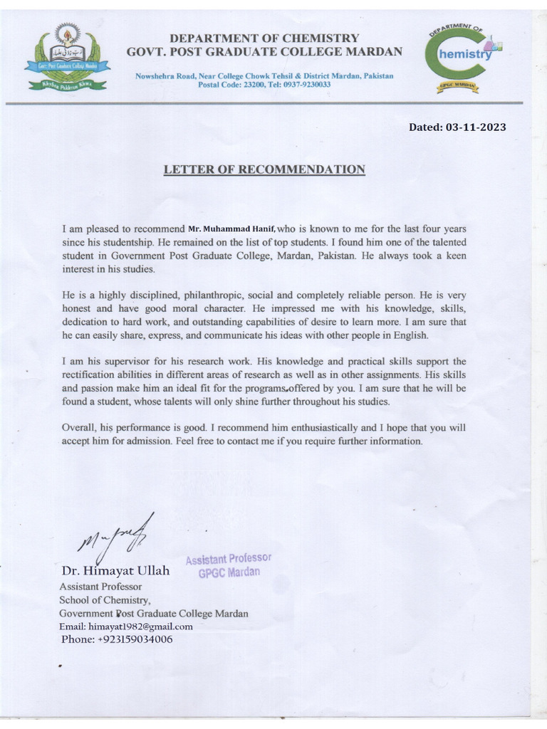 1 Letter of Recomendation | PDF